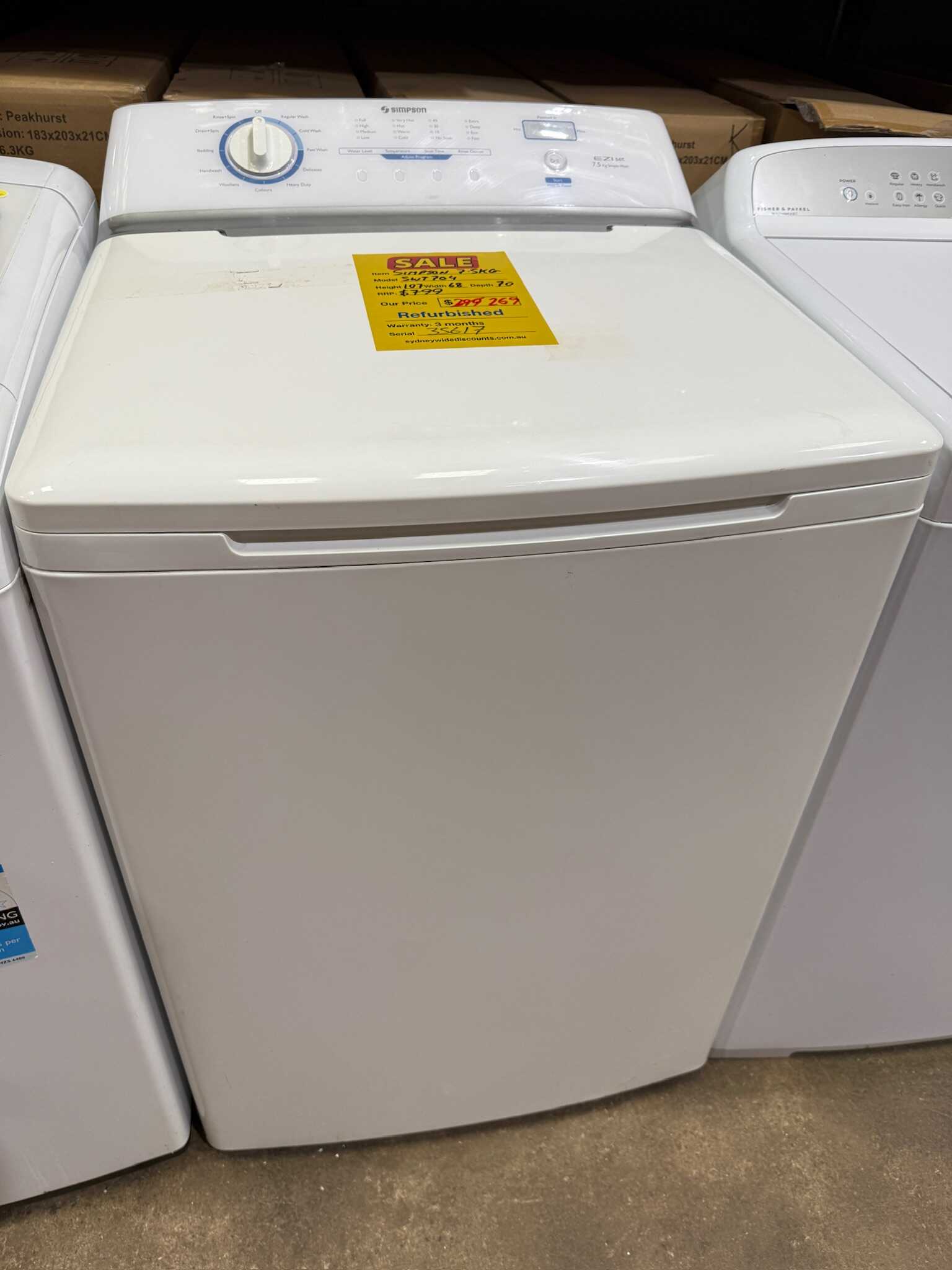 Simpson 7.5kg Top Load Washing Machine - Refurbished 35617 - Sydney ...